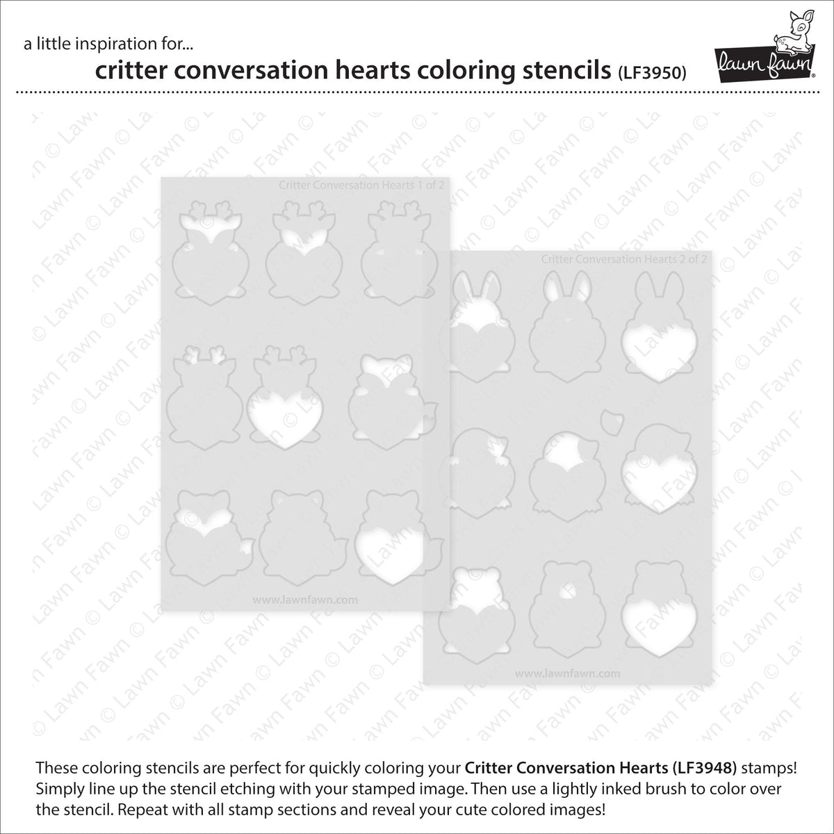 LF3950 Lawn Fawn - Critter Conversation Hearts Coloring Stencils ...