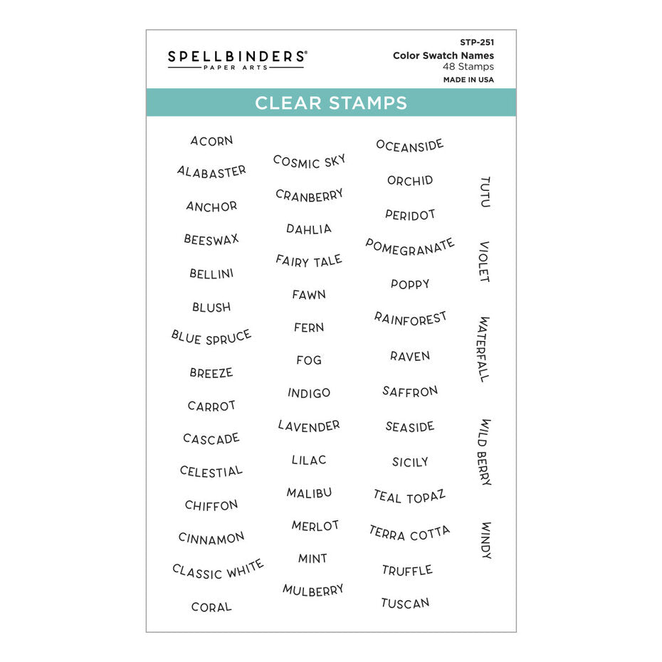 STP-251 Spellbinders - Color Swatch Names Clear Stamp Set – Cloud9 Crafts